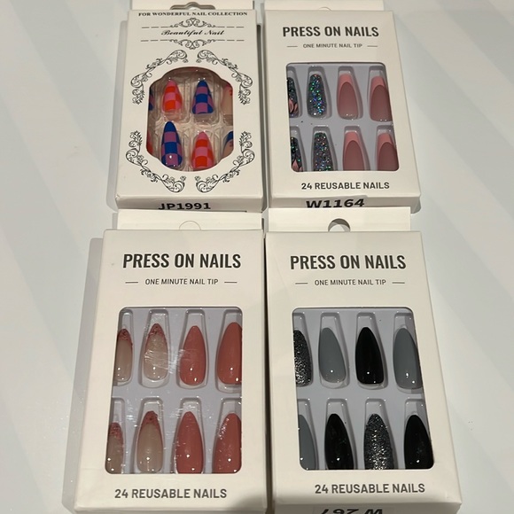press on nails | Other | 4 Packs Press On Art Nail Reusable One Minute ...